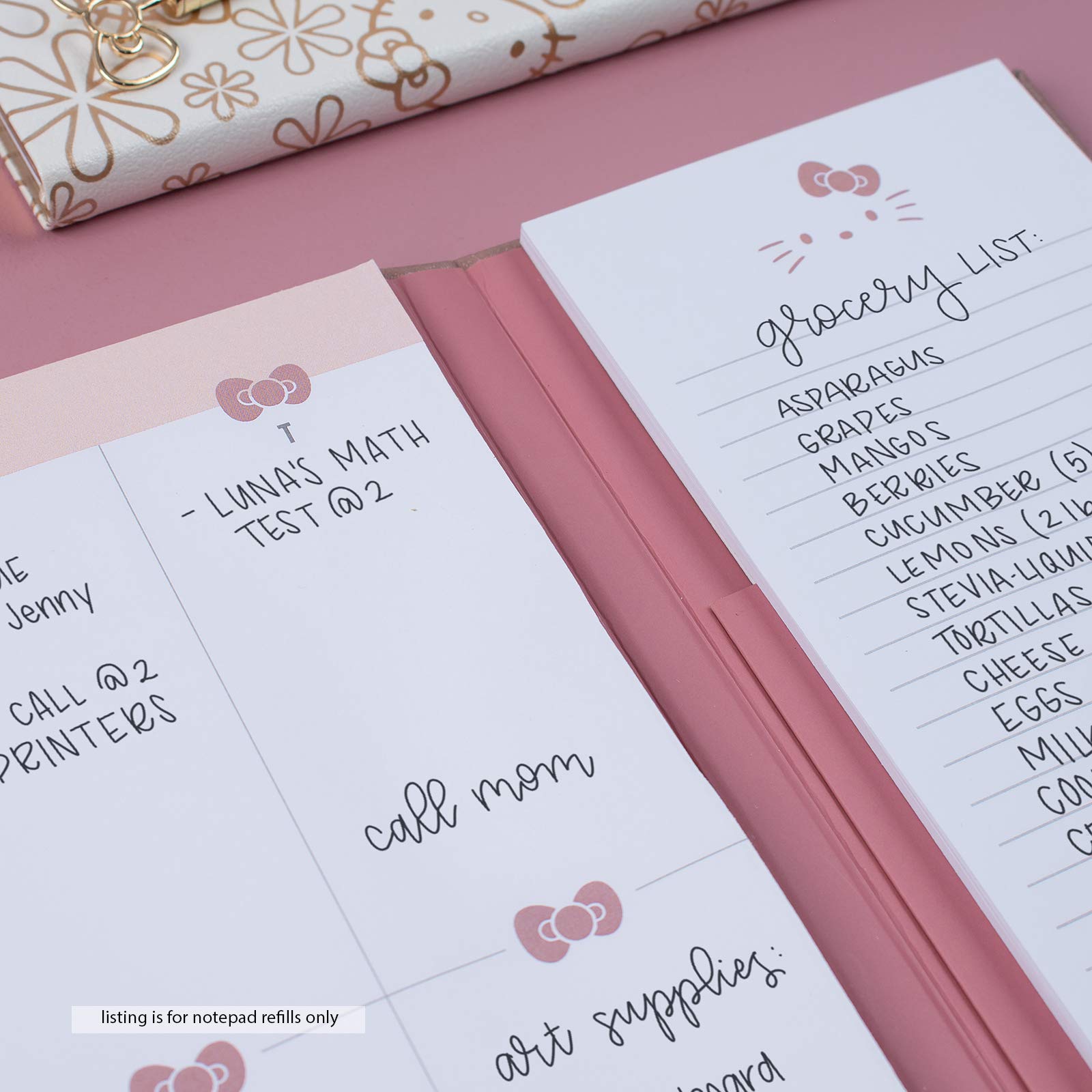 Hello Kitty x Erin Condren Padfolio Refill Notepads - 3-Pack, Includes 2 x List Pads (4" x 9") and 1 x Larger Square Pad (9" x 9"), 25 Sheets Per Pad, Ink Bleed Resistant