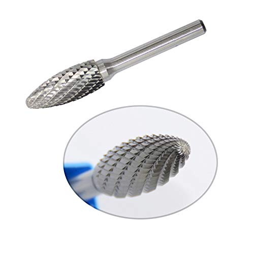 SH-5 Tungsten Carbide Burr Rotary File Flame Shape Double Cut with 1/4''Shank for Die Grinder Drill Bit