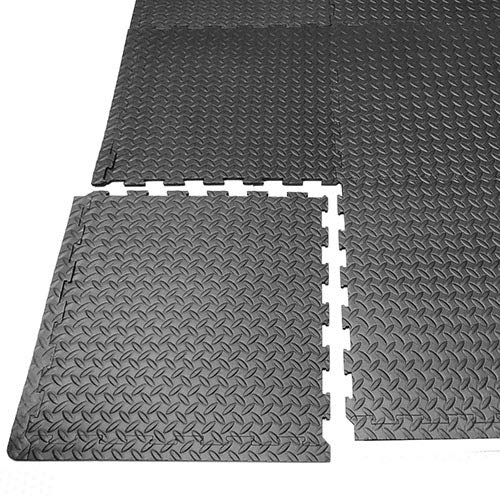 FUN n' SAFE EVA Foam Interlocking Floor Tile Mats Protective Shock Absorbing Flooring For Home Gym Weight Lifting and Equipment Kid Safe Rubber Alternative 3/4" Thick Black 24 Square Feet