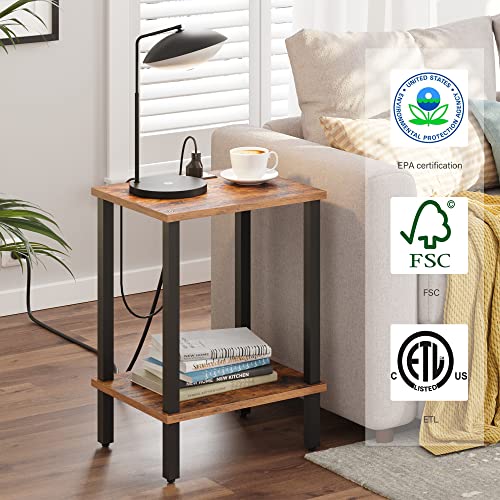 TUTOTAK End Table with Charging Station, Side Table with USB Ports and Outlets, Nightstand, 2-Tier Storage Shelf, Sofa Table for Small Space, 1 Package(2PCS) TB01BB041