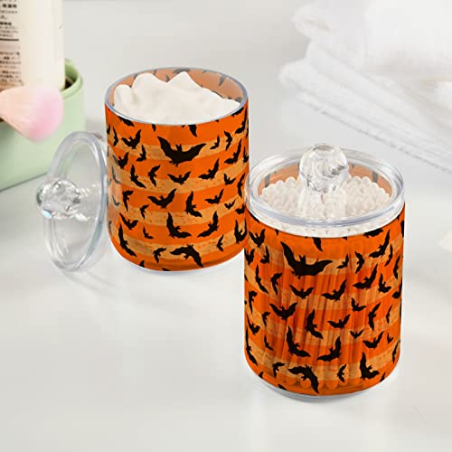 Vnurnrn Clear Plastic Jar Set for Cotton Ball, Cotton Swab, Cotton Round Pads, Floss, Halloween with Flying Bats Bathroom Canisters Storage Organizer, Vanity Makeup Organizer,2Pack