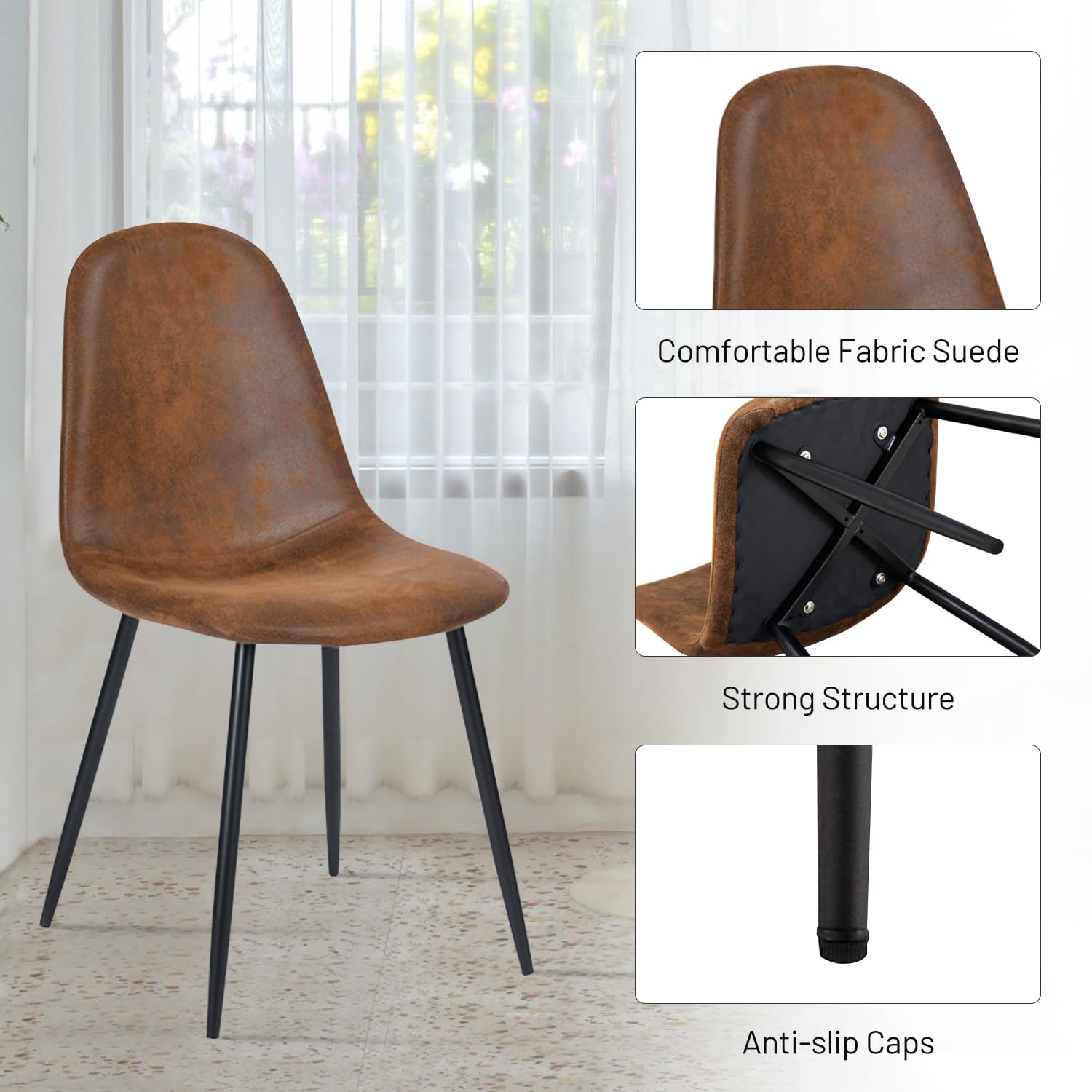 FurnitureR Dining Chairs Comfortable Upholstered Side Seating Armless for Home Kitchen Bedroom Living Room Guest Restaurant Cafe (Taupe, Set of 4)