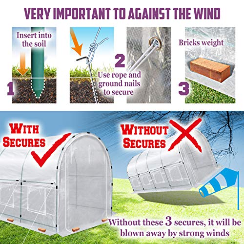YardGrow Half Transparent Walk-in Plant Greenhouse Heavy Duty Garden Tunnel Tent with ABS Clamps (16'X7'X7')