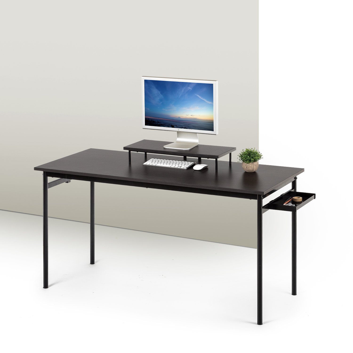 ZINUS Tresa Metal Storage and Monitor Stand Workstation with Espresso Finish, Computer Desk, Easy Assembly, Medium, Black