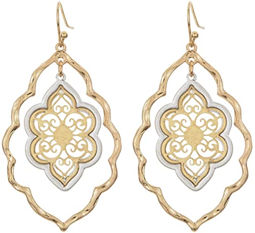 Gold Filigree Flower Earrings for Women Dangling Jewelry (gold filigree earrings)