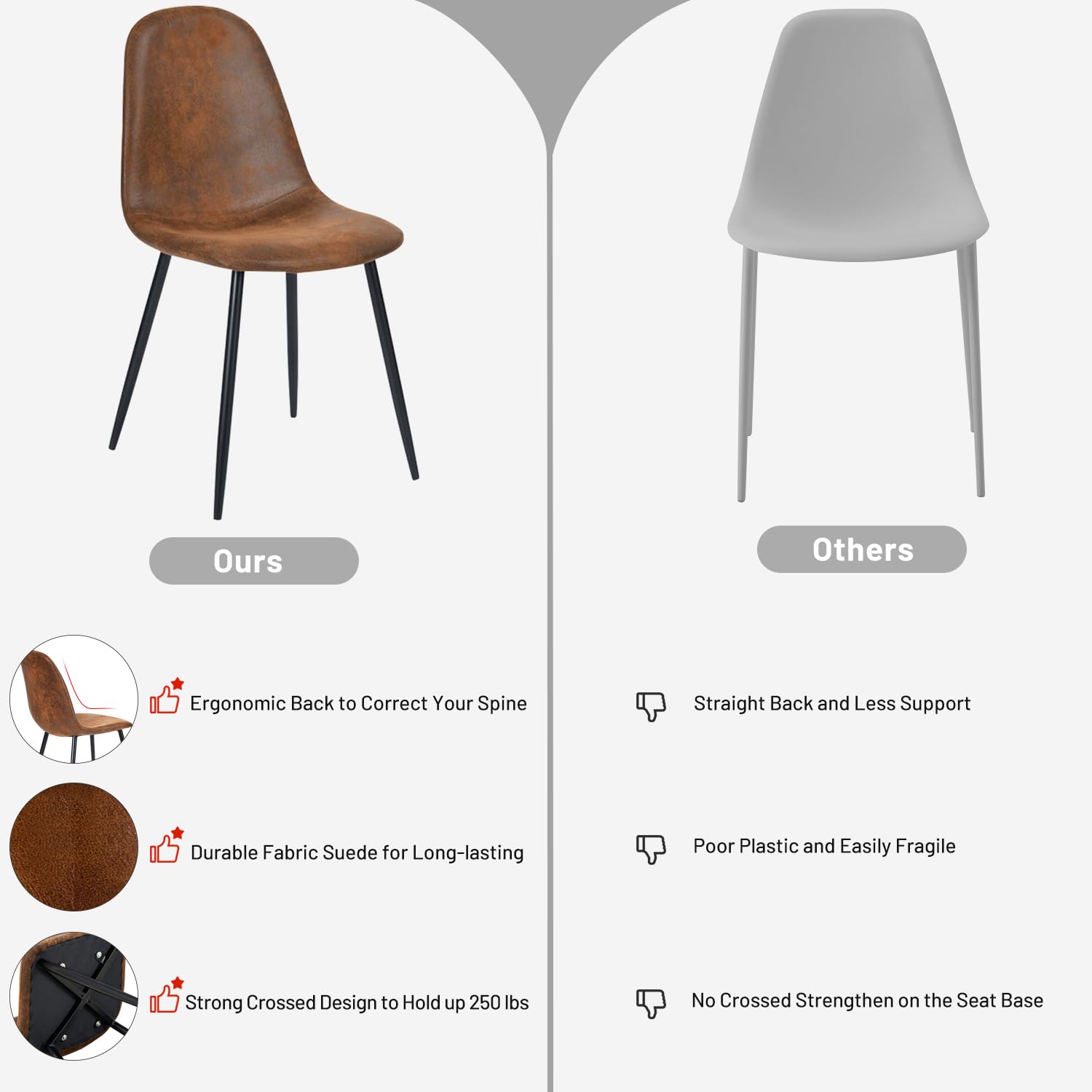 FurnitureR Dining Chairs Comfortable Upholstered Side Seating Armless for Home Kitchen Bedroom Living Room Guest Restaurant Cafe (Taupe, Set of 4)