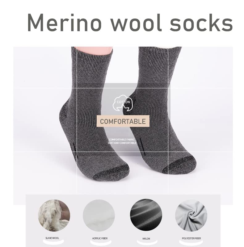 Marchare Merino Wool Socks Thermal Hiking Crew Socks With Cusioned Winter Warm Socks For Men Black/Light Grey/Dark Grey 3 Pack 6-10