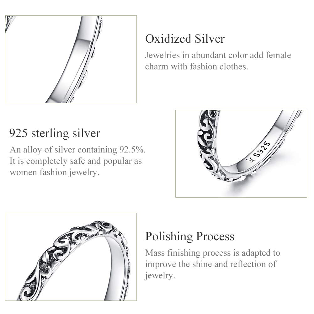 GDDX 2mm,3mm Engraved Pattern Retro Rings Sterling Silver Black Tibetan Silver Stackable Antique Ring Eternity Bands for Women Men (2mm, 8)