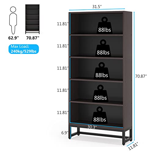 Tribesigns Tall Bookcase and Bookshelf, 70.8β Large Bookcases Organizer with 5-Tier Storage Shelves, Heavy Duty Free-Standing Library Bookshelf Shelving Unit for Living Room, Bedroom (Sandalwood)