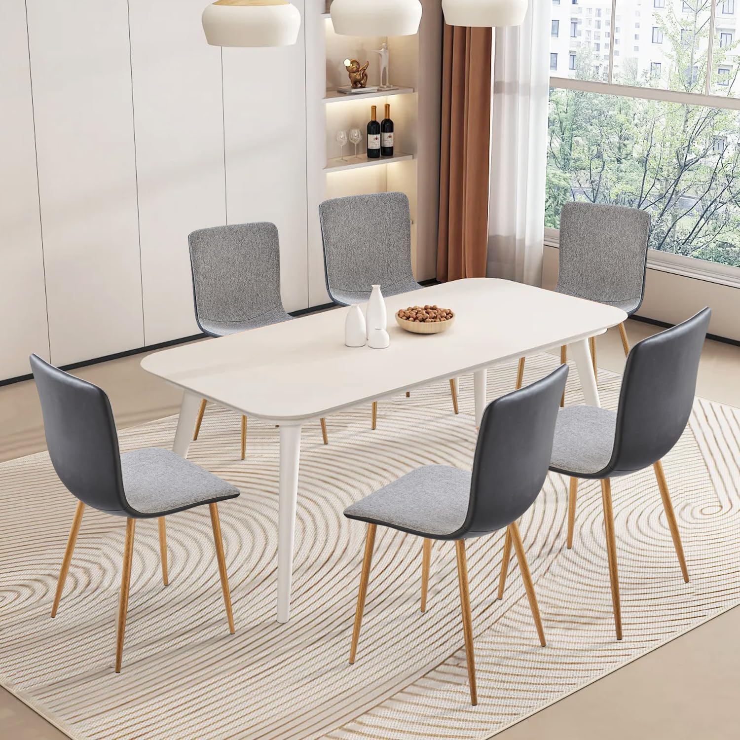 FurnitureR Dining Chairs Set of 4 Comfy Side Seating with Fabric Cushion PU Back and Sturdy Oak Legs for Kitchen Living Waiting Room, Grey