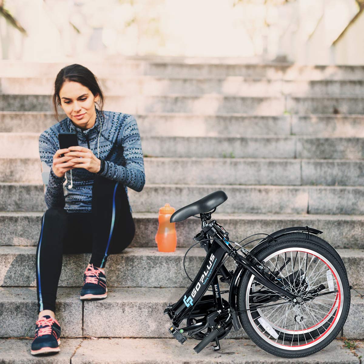 Goplus 20'' Folding Bike, 7 Speed Shimano Gears, Lightweight Iron Frame, Foldable Compact Bicycle with Anti-Skid and Wear-Resistant Tire for Adults (U-Shape Crossbar)
