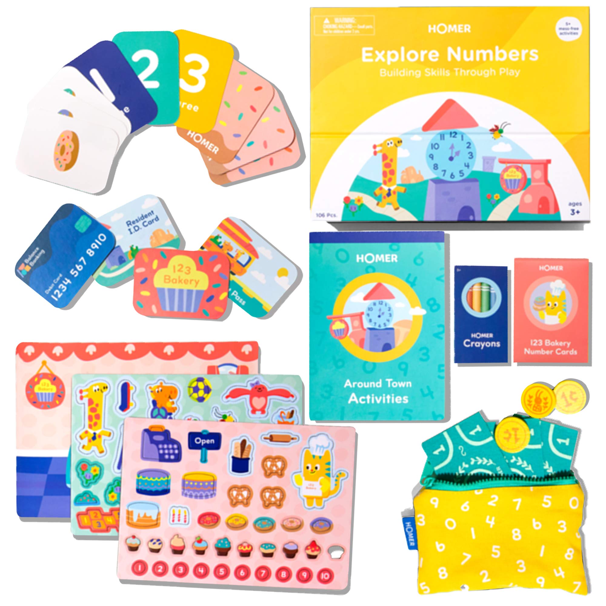 HOMER Explore Numbers Kit - Learn and Play Math with Magnetic Board, Games & Activities, Educational Toys for Counting, Addition & Subtraction, Gift for Children Ages 3-6, Pre-School & Kindergarten
