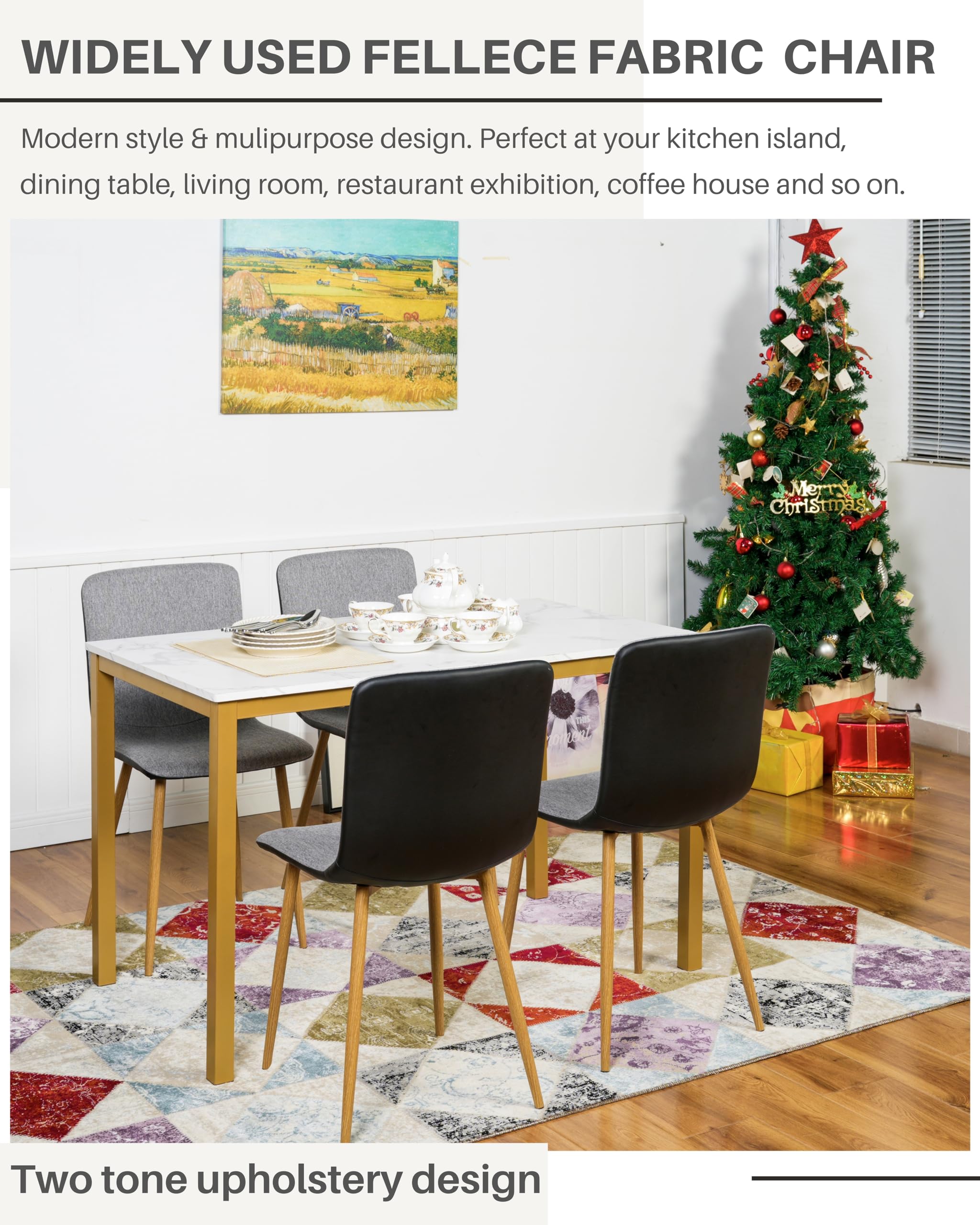 FurnitureR Dining Chairs Set of 4 Comfy Side Seating with Fabric Cushion PU Back and Sturdy Oak Legs for Kitchen Living Waiting Room, Grey