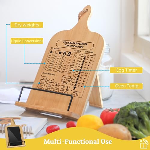 Songtaste Bamboo Cookbook Stand, Sturdy Cook Book Holder, Recipe Book Holder with Measurement Conversion Chart, Cookbook Stand for Kitchen Counters, Essential Accessories for Holding Cookbooks