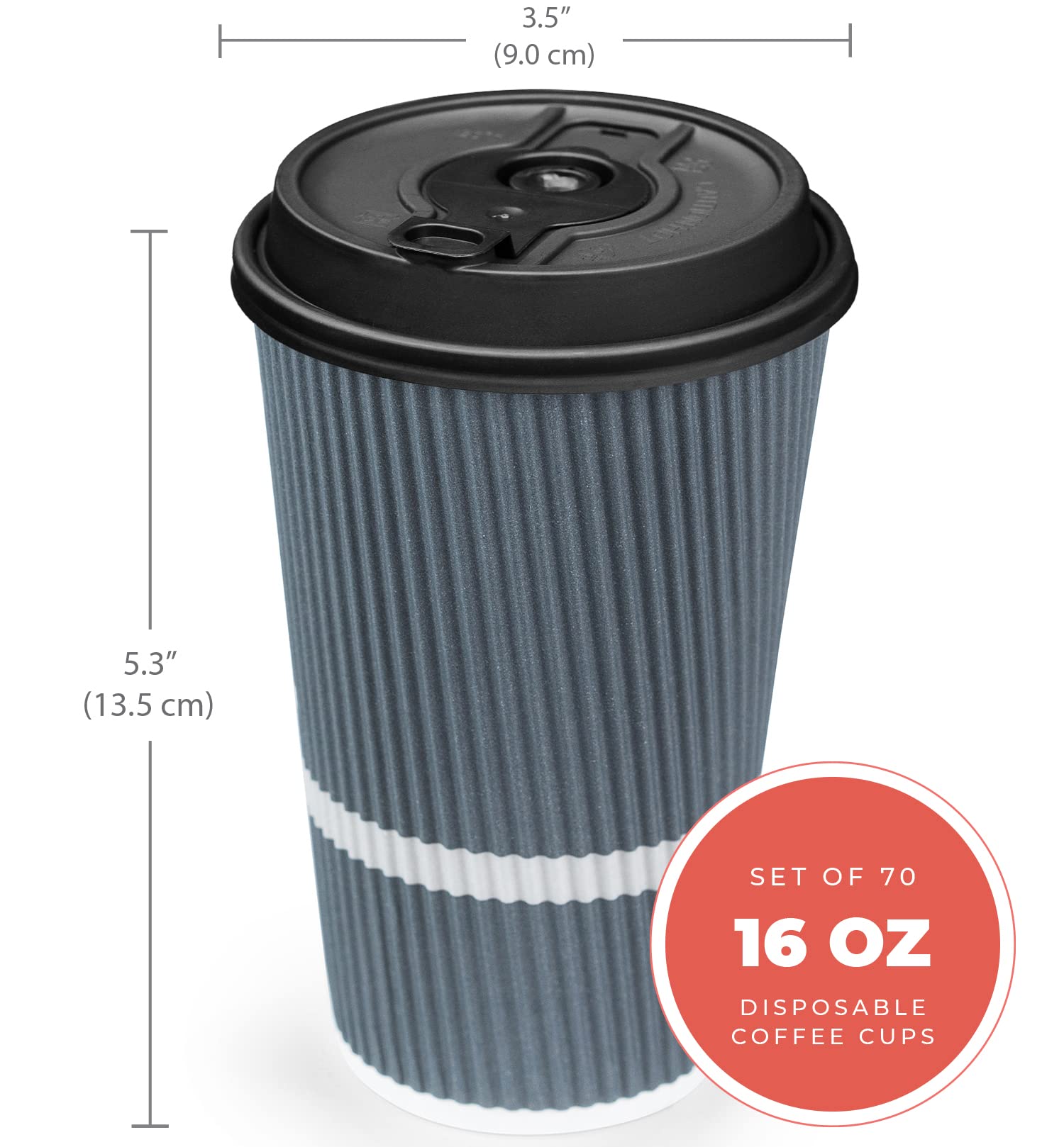 Glowcoast Disposable Coffee Cups With Lids - 16 oz To Go Coffee Cup (70 Pack). Large Travel Cups Hold Shape With Hot and Cold Drinks, No Leaks! Insulated Ripple Cups Protect Hands, No Sleeves needed!