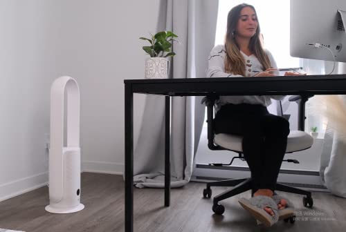 ULTTY Bladeless Tower Fan and Air Purifier in one, True HEPA Filter 99.97% Smoke Dust Pollen Dander, Oscillating Tower Fan with Remote Control R22, White