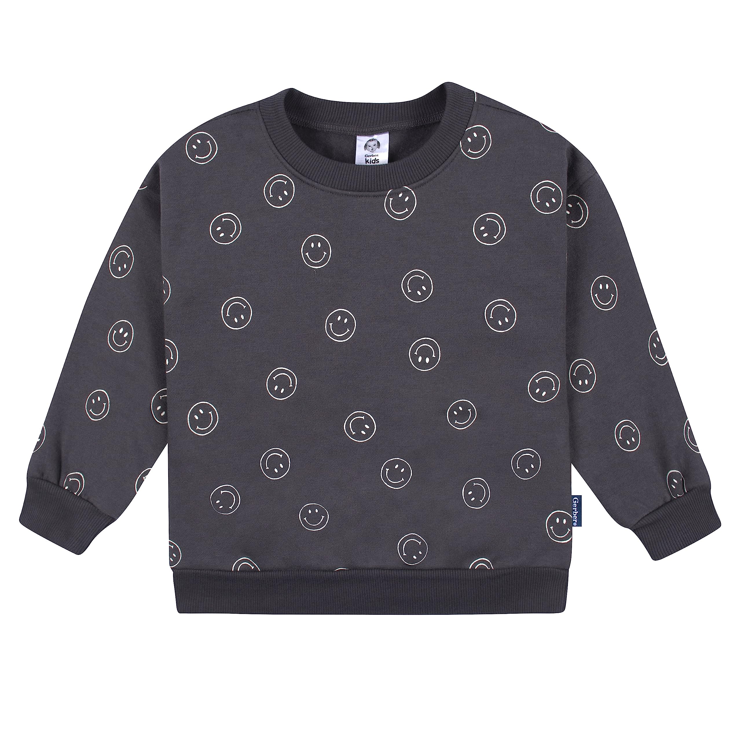 Gerber Baby Boys Toddler 2-Piece Fleece Sweatshirt and Jogger Set, Charcoal Smiley, 4T
