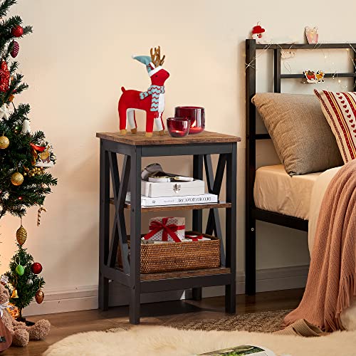 VECELO Modern Nightstands X-Design Side End Table Night Stand with Storage Shelf for Bedroom,Living Room,Set of 2 (Brown A2)