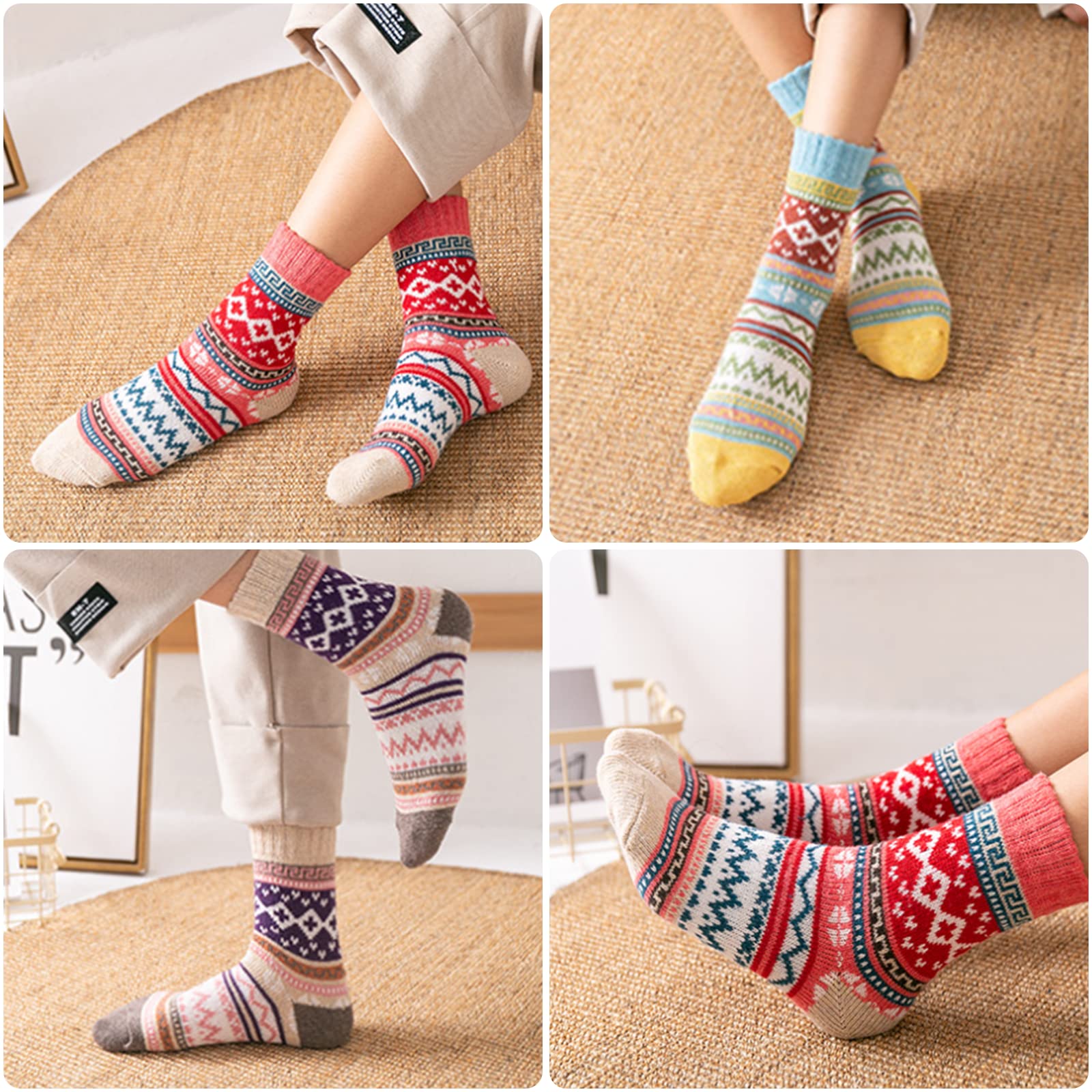 HiTauing 5 Pack Womens Wool Socks Winter Soft Warm Cold Knit Wool Crew Socks Thick Cozy Socks Gifts for Women One Size