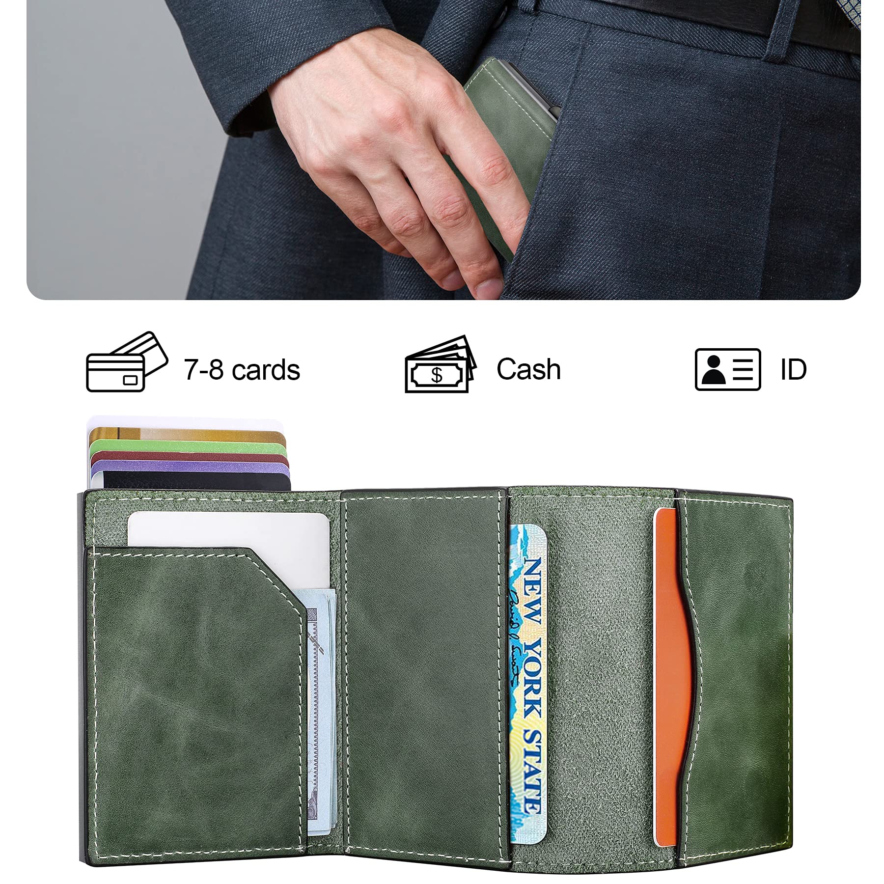 Itslife Minimalist Wallet for Men,Pop up Card Holder for Women with Genuine Leather Cover, Slim Front Pocket Wallets Rfid Blocking,Gift Wallet for Men & Women
