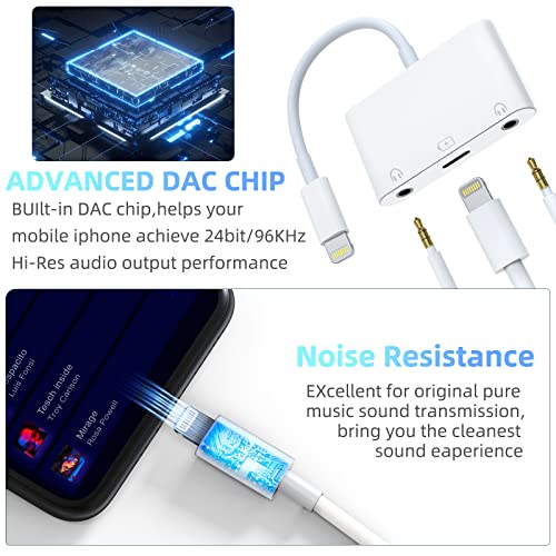 Steepower 3.5mm iPhone Headphone Splitterr,3 in 1 Dual 3.5mm Headphone Jack Adapter with Power Port,Compatible with iPhone 14/13/12/11/X/8/8plus/7/7plus/iPad-Support iOS 16