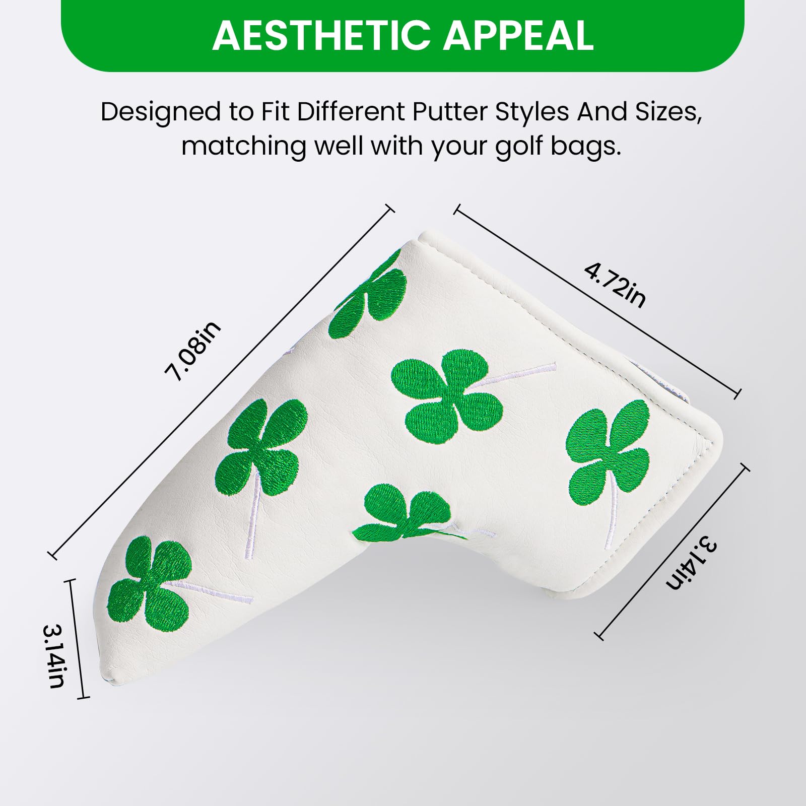 Golf Putter Head Covers Blade Club Headcover PU Leather Protector Cover Black White Fits All Putters for Men Women (White&Green Leaves)