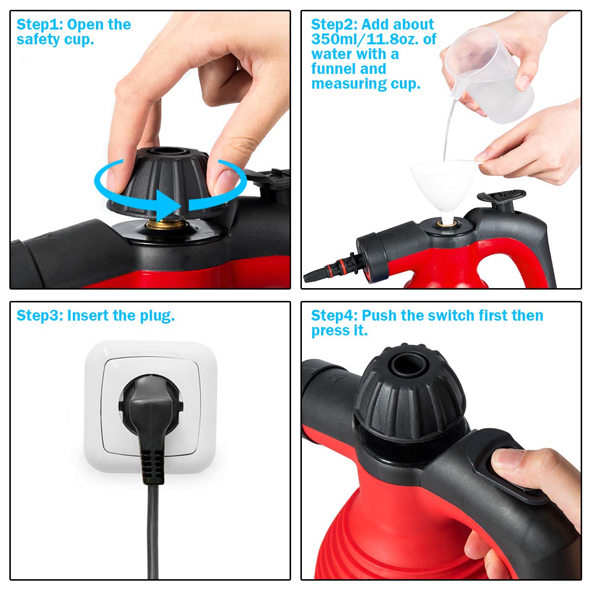 Goplus Handheld Pressurized Steam Cleaner with 9 Piece Accessories, Multipurpose Steamer w/Safety Lock for Carpet Curtain Car Seat, 1050W Portable Upholstery Steamer for Home Kitchen Bathroom(Red)