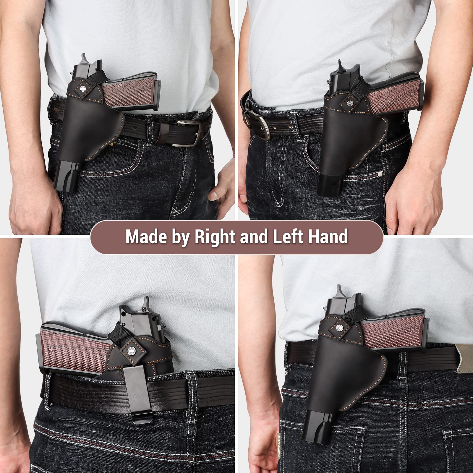 Genuine Leather Gun Holster for Concealed Carry, Men Women Universal IWB Belt Holster for Right & Left Hand, Fit Most Full Size Compact Subcompact Pistol (Brown)
