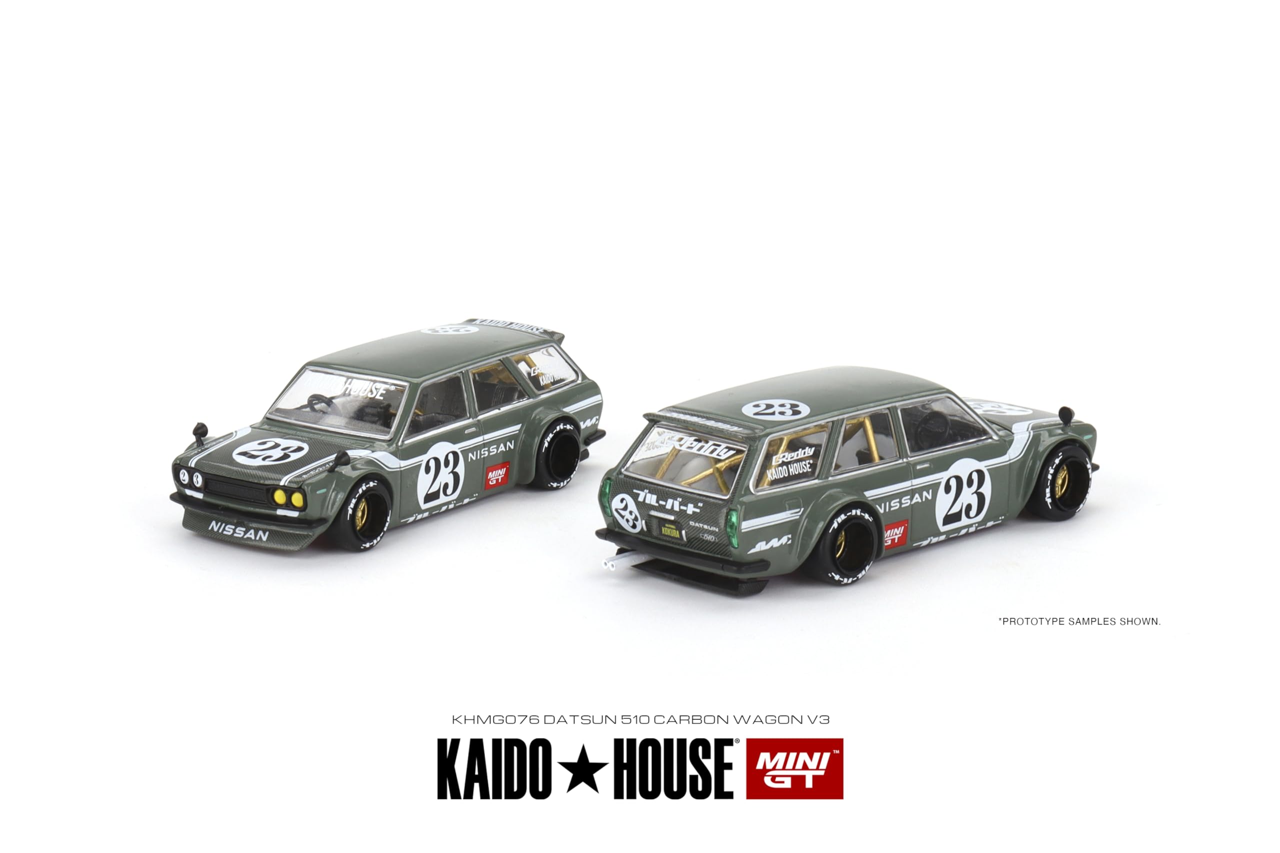 True Scale Miniatures Model Car Compatible with Datsun KAIDO 510 Wagon Carbon Fiber V3 Limited Edition 1/64 Diecast Model Car Kaido House KHMG076, Green