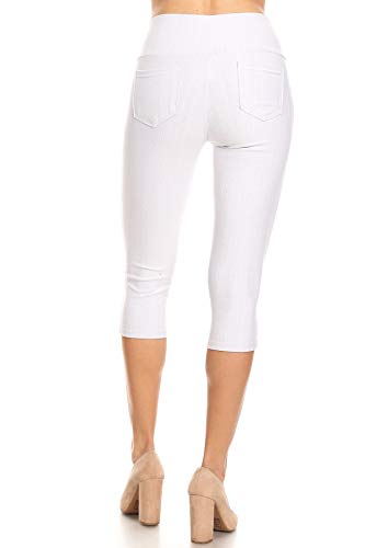 Women's High Waist Stretch Skinny Denim Capri Jeggings with Pockets(Medium, Capri-Grayish White)