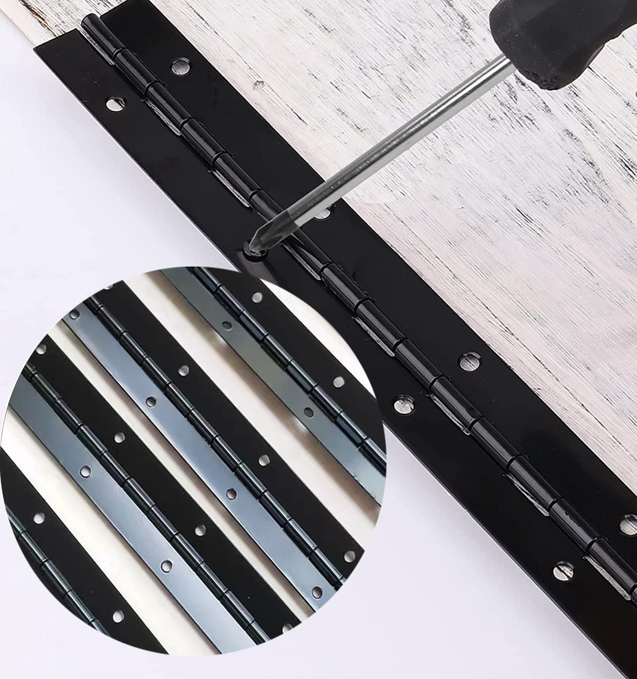 HyPROM Piano Hinge Black Heavy Duty Continuous & Piano Hinges,4PCS 12Inch Stainless Steel Piano Hinges Folding Door Butt Hinge,0.04" Thickness 1.2”Open Width for Boats Cabinets Storage Box with Screws