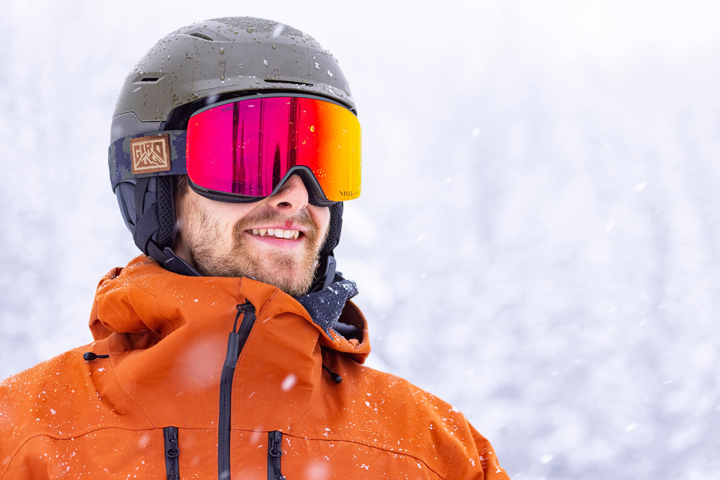 Giro Axis Asian Fit Ski Goggles - Snowboard Goggles for Men - Black Wordmark Strap with Vivid Ember/Vivid Infrared Lenses
