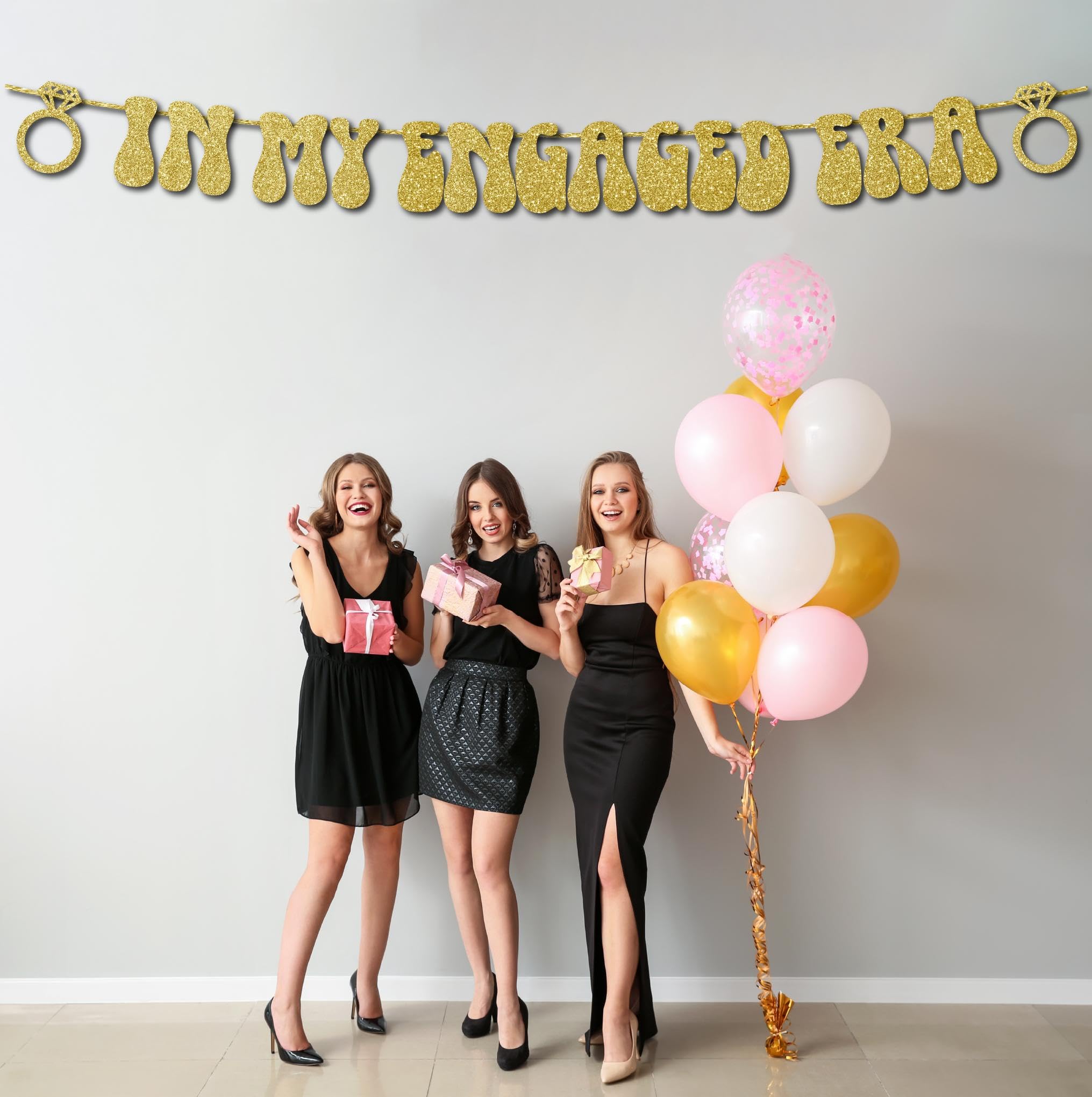 Pre-Strung In My Engaged Era Banner for Bachelorette Party Decorations,Bride To Be Backdrop, Bridal Shower Supplies,Gold Glitter(Engaged)