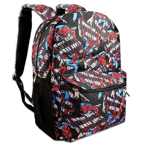 Spiderman Backpack with Lunch Box Set - Bundle with Spiderman Backpack for Boys 4-6, Spiderman Lunch Box, Water Bottle, Stickers, More | Spiderman Backpack for Kids