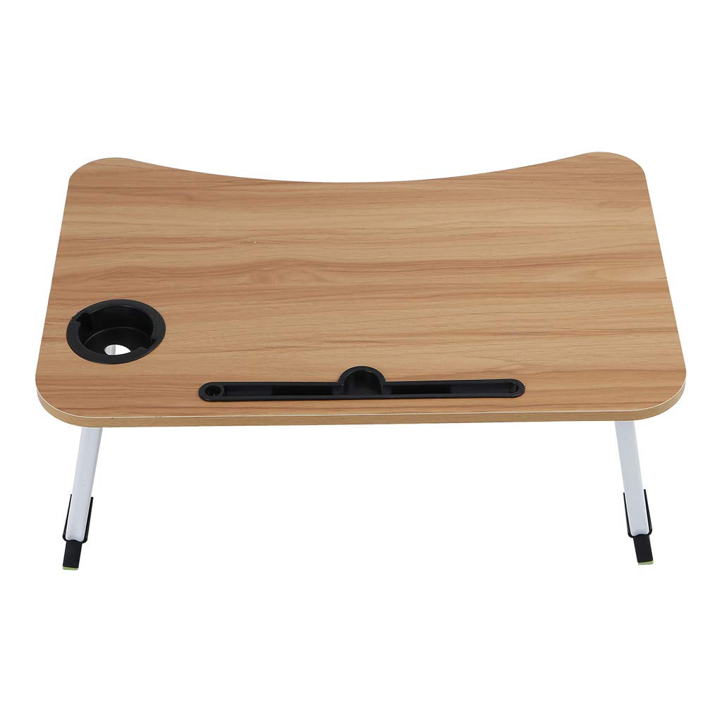 Folding Lap Desk, 23.6 Inch Portable Laptop Bed Desk Lap Desk with Cup Holder, for Working Reading Writing, Eating for Bed Sofa Couch Floor (Brown)