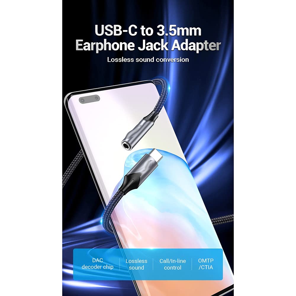 WPYYI USB C to 3.5mm Jack Earphone Type C to 3.5 Headphone AUX Adapter Audio Cable (Size : 0.1)