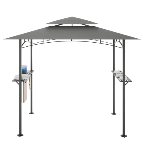 Grill Gazebo, Double Tiered BBQ Gazebo,8'x 5' Grill Canopy,Patio Canopy Tent for Barbecue and Picnic Outdoor (Gray)
