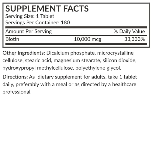 Futurebiotics Biotin 10,000 MCG High Potency Tablets Supports Healthy Hair, Skin & Nails & Energy Production, Non-GMO, 180 Vegetarian Tablets