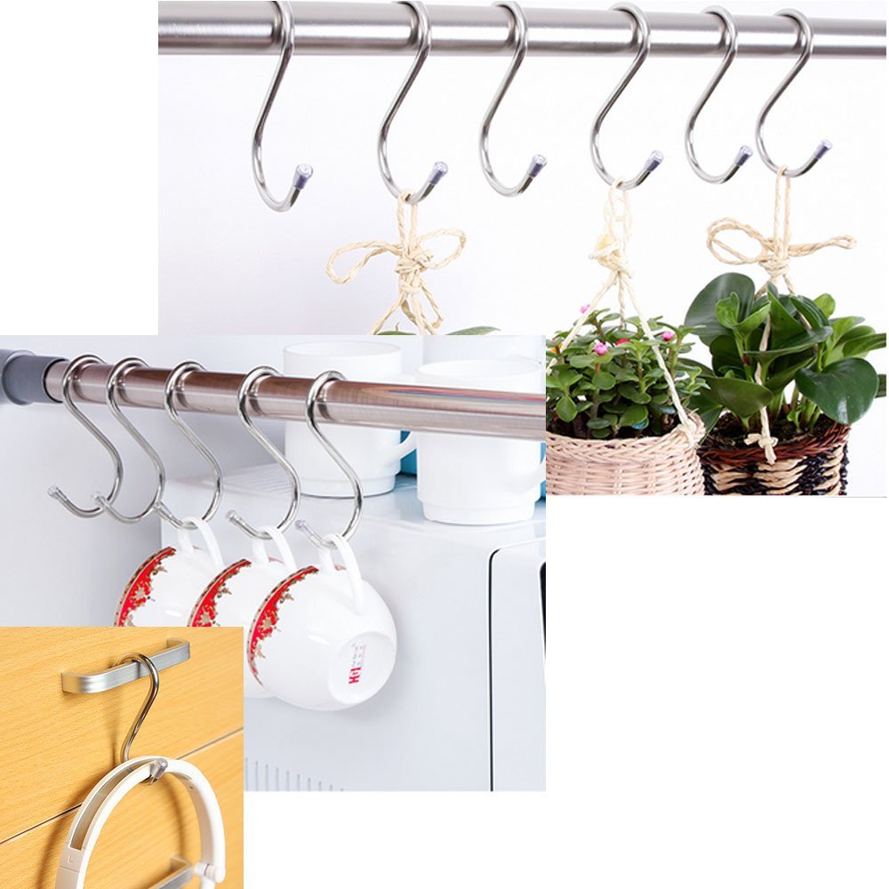 Soqool 3.5Inch Heavy Duty S Hooks 12PCS Stainless Steel Hook for Hanging Double Sided Utility Hook for Shower Curtain Rod,Closet S Hooks,Kitchen Hanging Hook