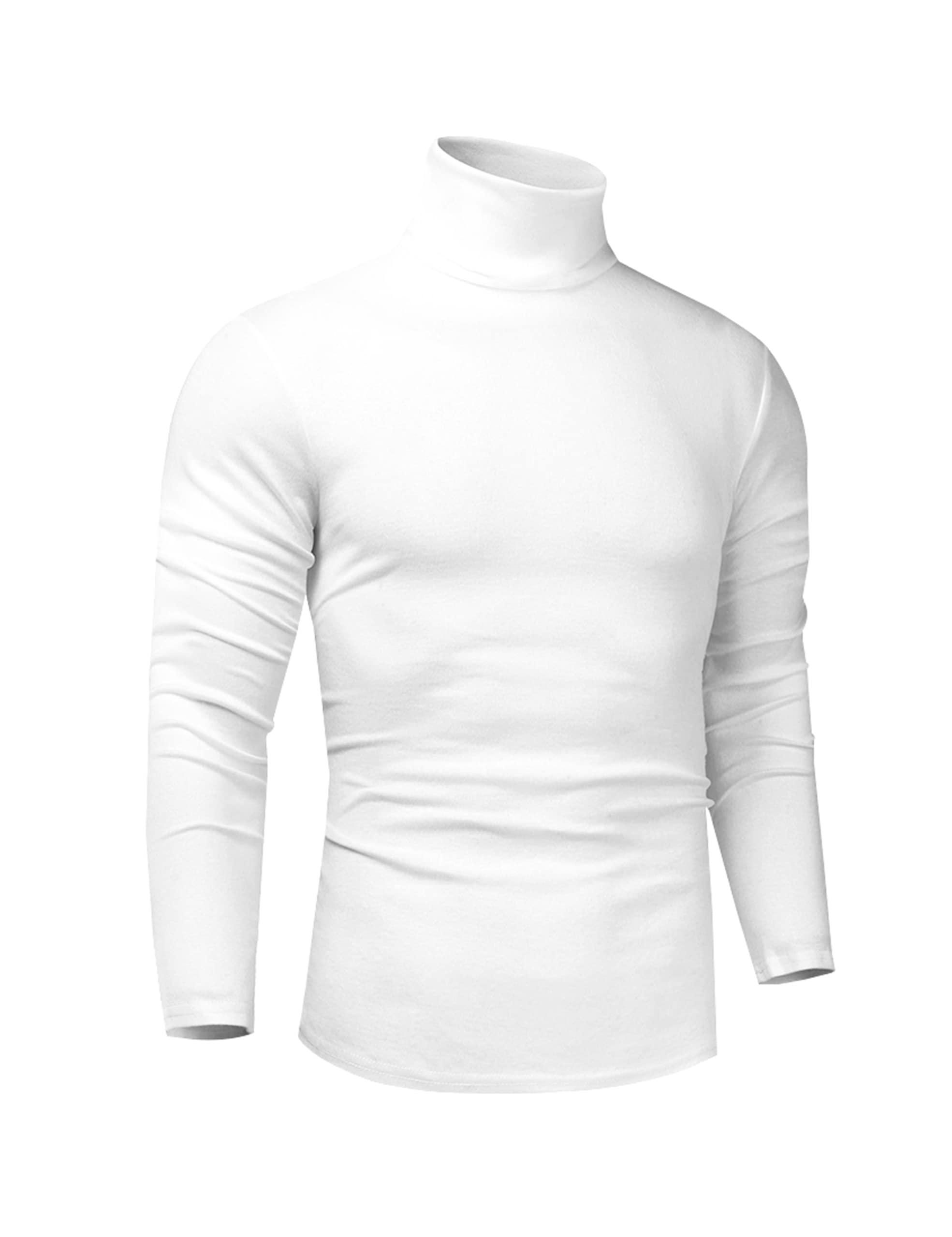 LONGBIDA Men's Turtleneck Slim Fit Pullover Top Long Sleeve Thermal Basic T Shirt (White(294 Thin),S)