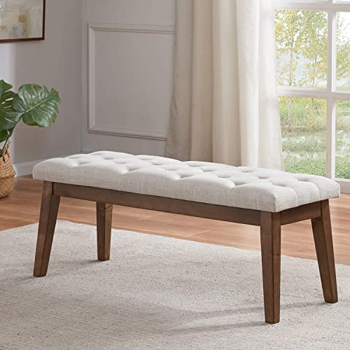 HUIMO Bedroom Bench End of Bed, Upholstered Dining Bench for Kitchen, Button-Tufted Entry Bench, Fabric Ottoman Bench for Living Room, Entryway,Beige