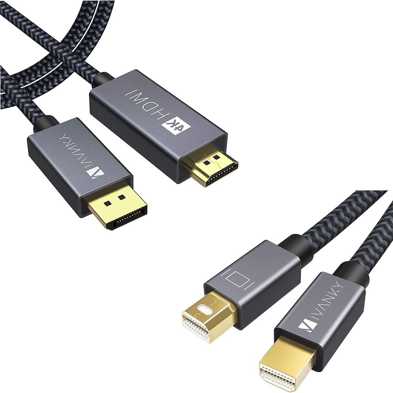 IVANKY Mini DisplayPort to Mini DisplayPort Cable, and Uni-Directional DisplayPort to HDMI Cable 6.6ft