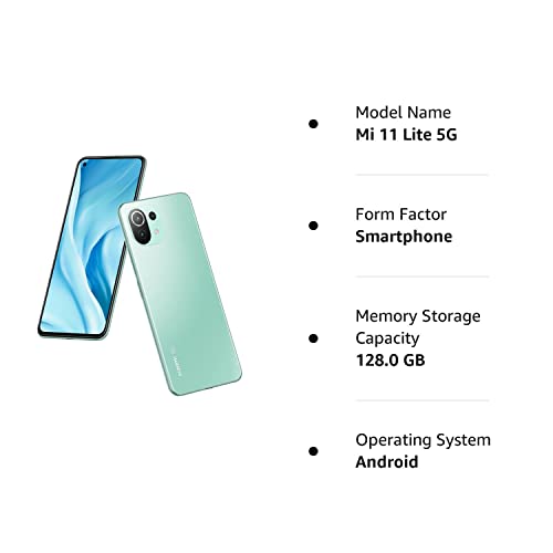 Xiaomi Mi 11 Lite 5G + 4G LTE Volte Global Unlocked GSM 128GB + 6GB 64MP Triple Camera Worldwide GSM (Mint Green)
