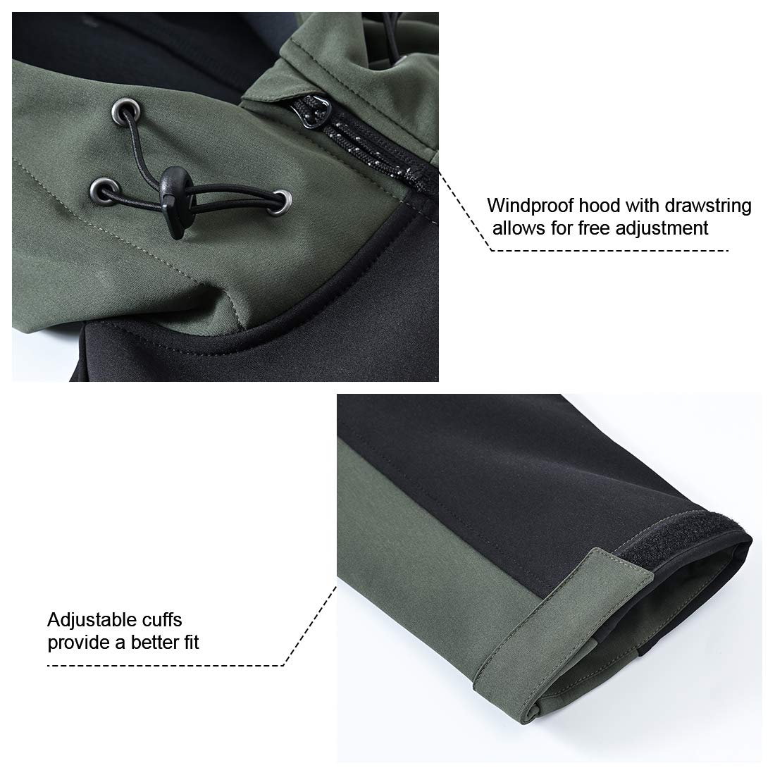 Gopune Men's Hooded Softshell Jacket Waterproof Windproof Tactical Hiking Jacket (Army green,M)