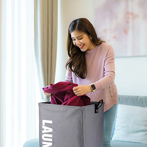 VENUSDALI Large Laundry Hamper,with Wheels Oxford Fabric Leather Handle,water Proof Folding Washing Bin,for Bedroom, Laundry Room, Closet, Bathroom, College, Dark Grey (Gray)