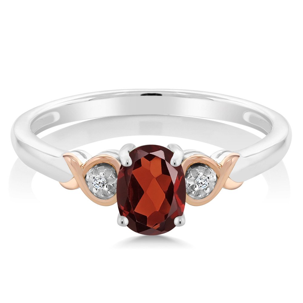 Gem Stone King 925 Sterling Silver and 10K Rose Gold Red Garnet and Diamond Accent Ring For Women (0.90 Cttw, Gemstone Birthstone, Available In Size 5, 6, 7, 8, 9)