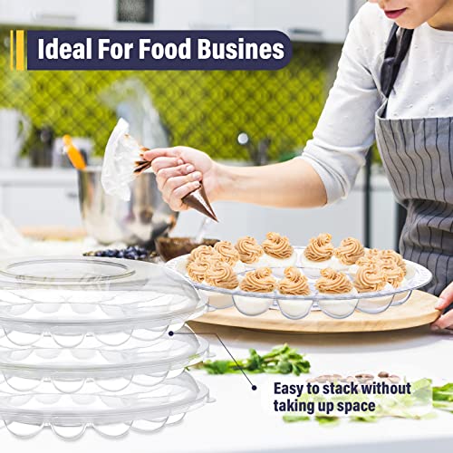 Shellwei 3 Pcs Deviled Egg Tray with Lid 12 Inch Round Egg Containers with 15 Egg Slots Reusable Plastic Egg Holder Platter for Deviled Egg Fruits Veggie Finger Food