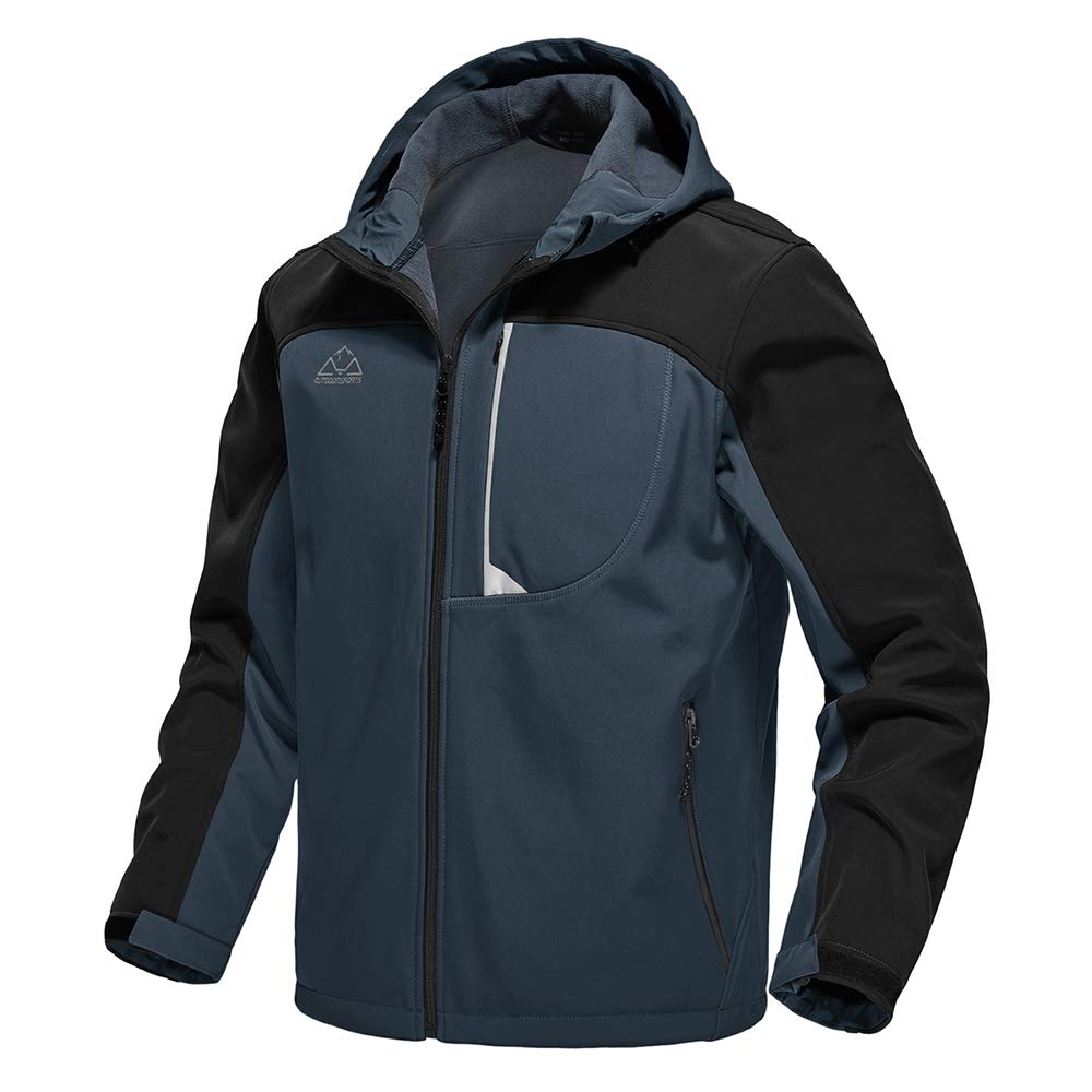 Gopune Windproof Softshell Fleece Lined Jacket Winter Outdoor Hooded Coat (Grey,L)