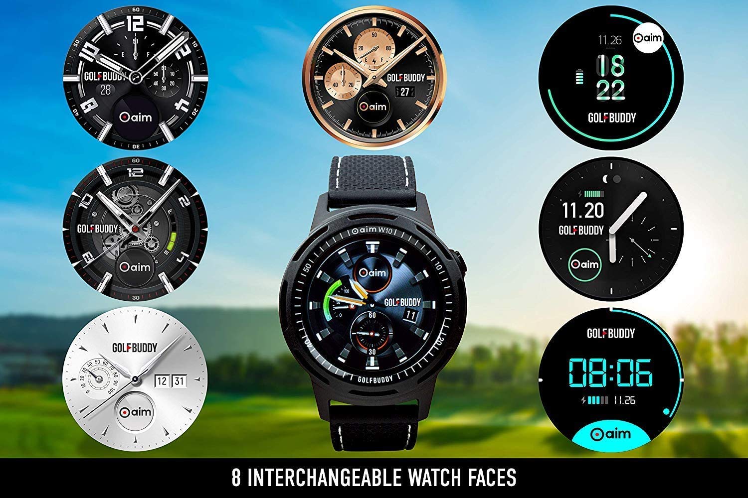 Golf Buddy Aim W10 Bluetooth Wireless Golf GPS Smartwatch Bundle with 5 Ball Markers and 1 Hat Clip - GPS Rangefinder Watch - Black