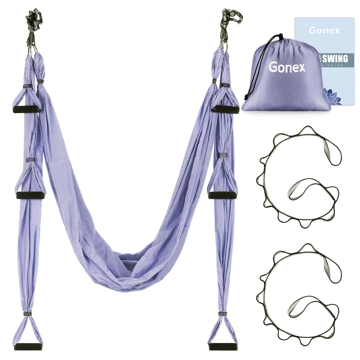 Gonex Aerial Yoga Swing Set, Trapeze Hammock Sling, Antigravity Inversion Ceiling Hanging Include Daisy Chain, Carabiner, Post Guide for Beginners Relax Relieve Back Pain